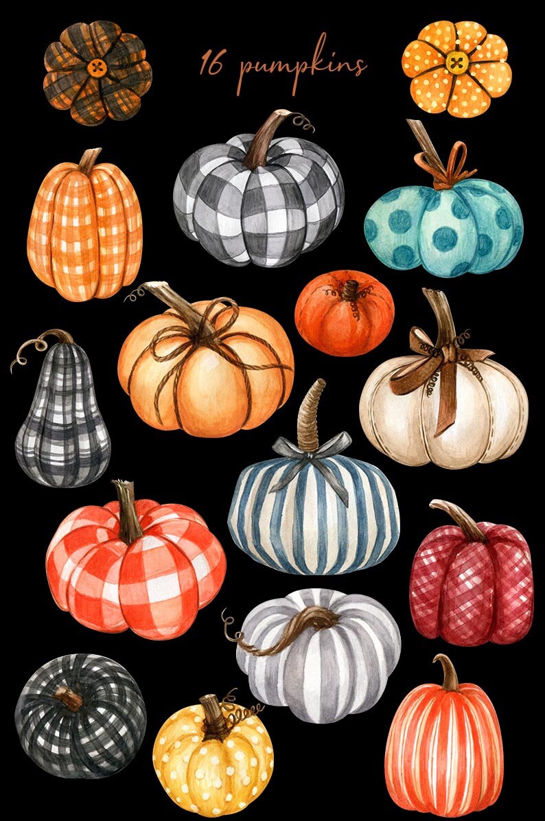 Fall Clipart Watercolor Pumpkin Clipart Thanksgiving - Etsy