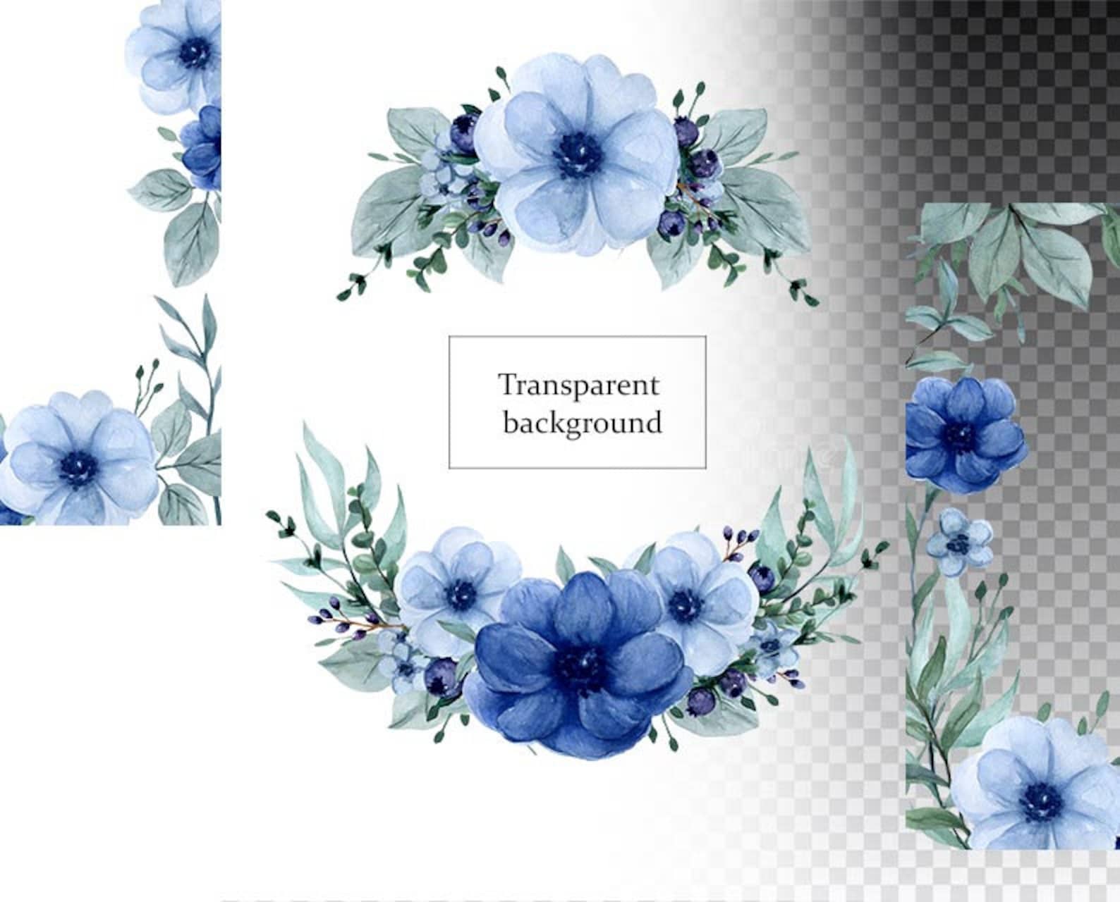 Cornici acquerello blu clipart fiore bordo floreale corona | Etsy