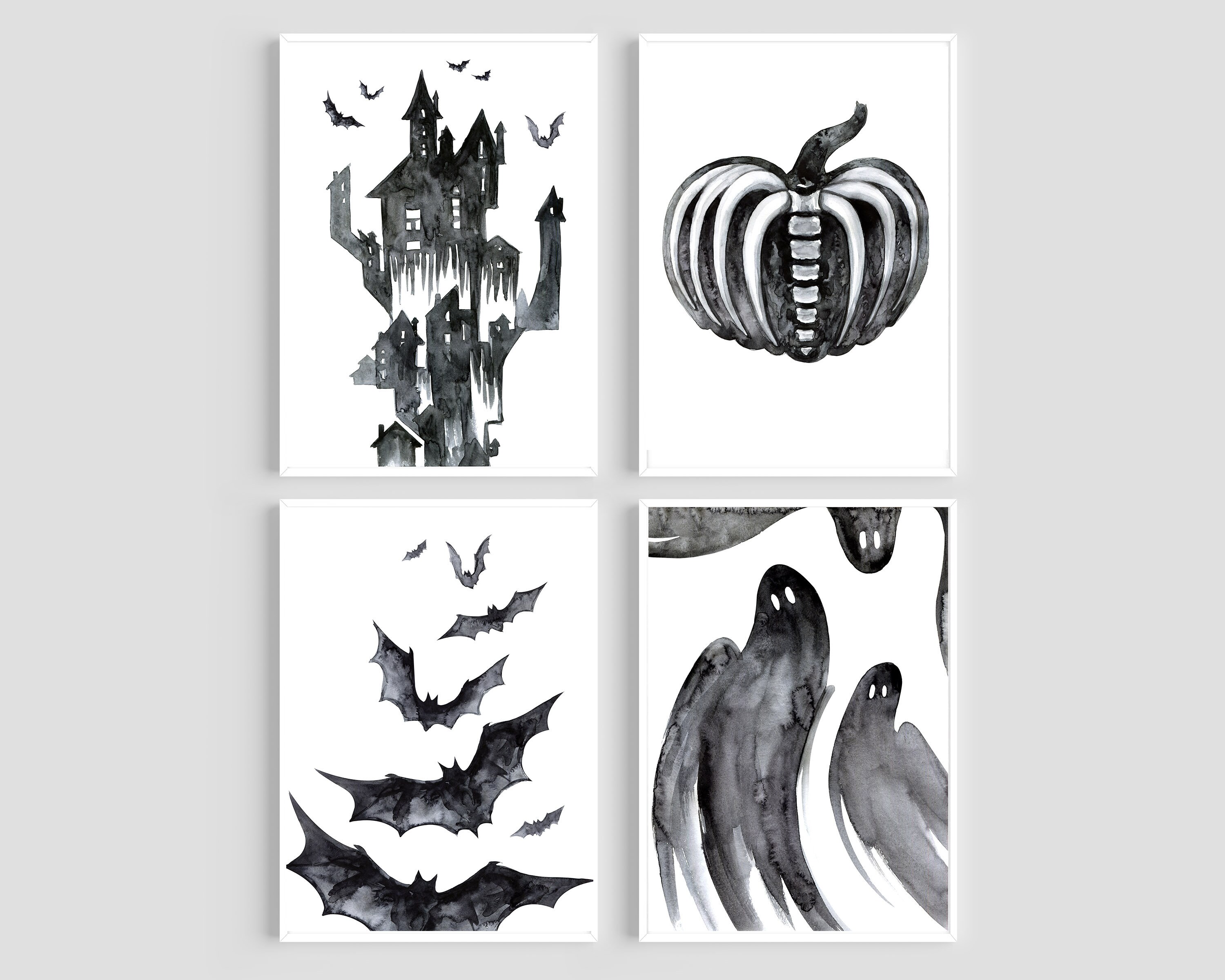 Wall Art Set of 4 Prints Halloween Printable Wall Art | Etsy