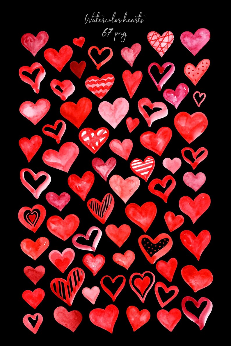 Watercolor Hearts Clipart, Red Hand Painted Hearts, Valentine Love 67 ...