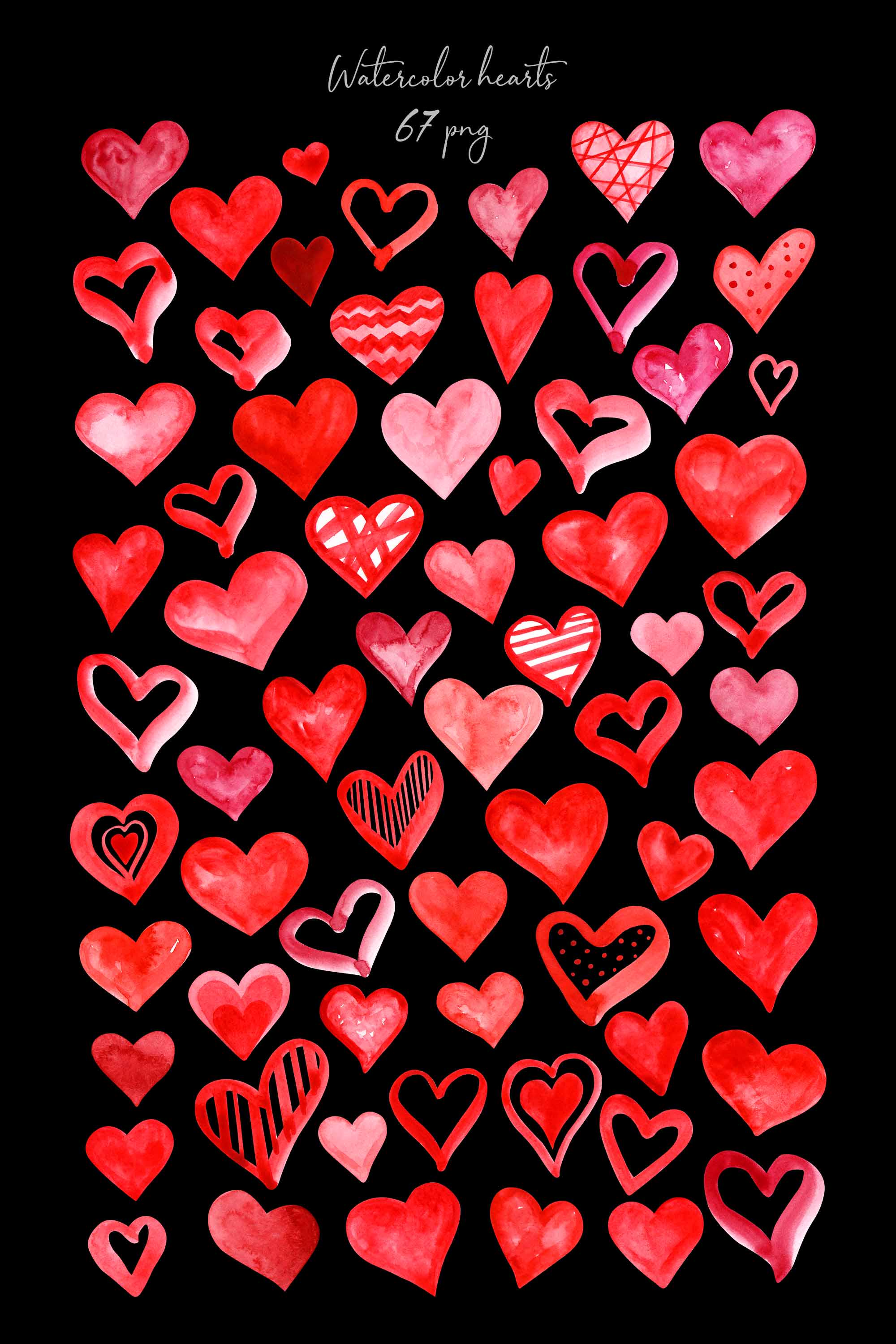 Watercolor Hearts Clipart, Red Hand Painted Hearts, Valentine Love 67 ...