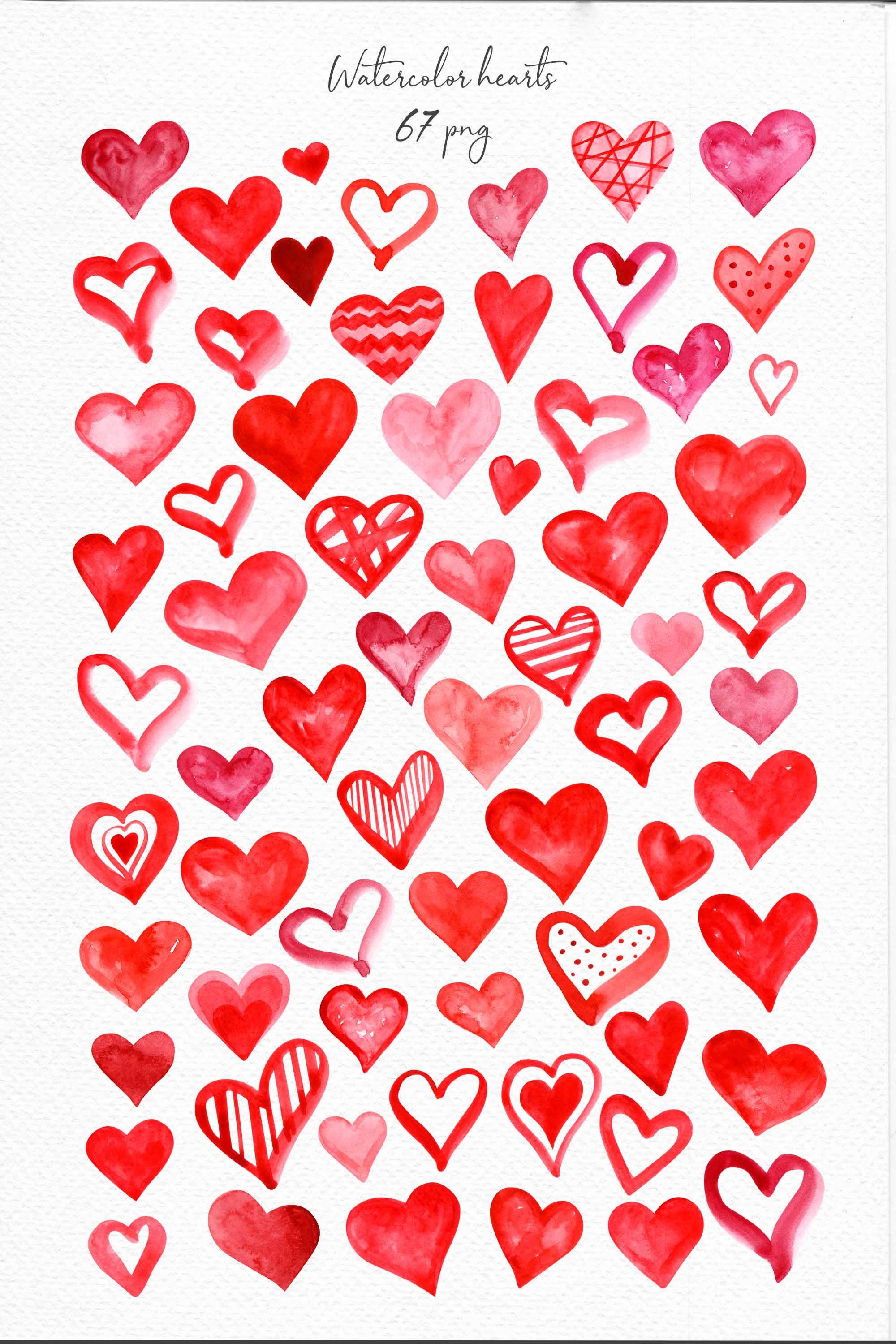 Watercolor Hearts Clipart, Red Hand Painted Hearts, Valentine Love 67 ...