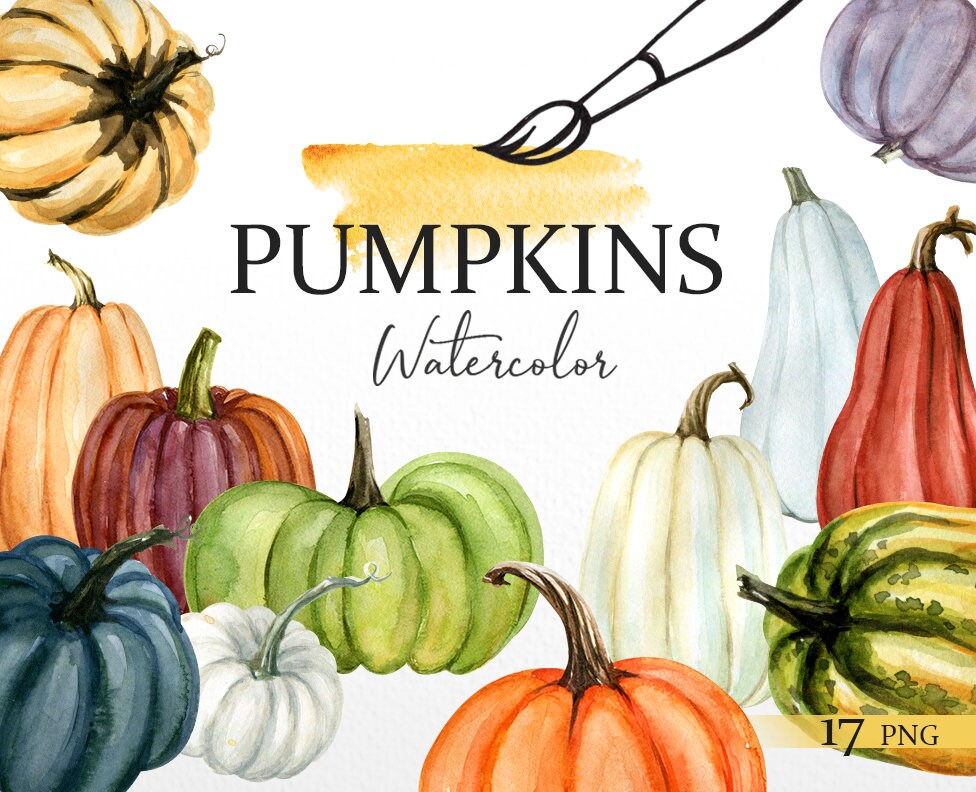 Pumpkin Clipart Watercolor Fall Clipart Autumn Clipart - Etsy