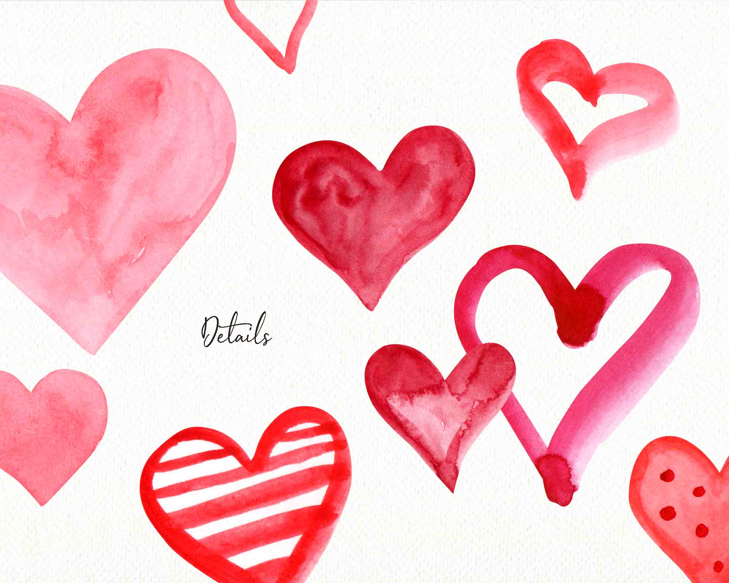 Watercolor Hearts Clipart, Red Hand Painted Hearts, Valentine Love 67 ...