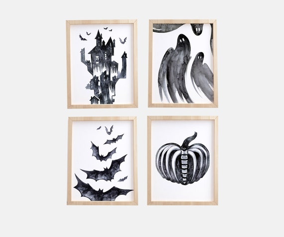 Halloween Set of 4 Prints Creepy Printable Wall Art Above - Etsy