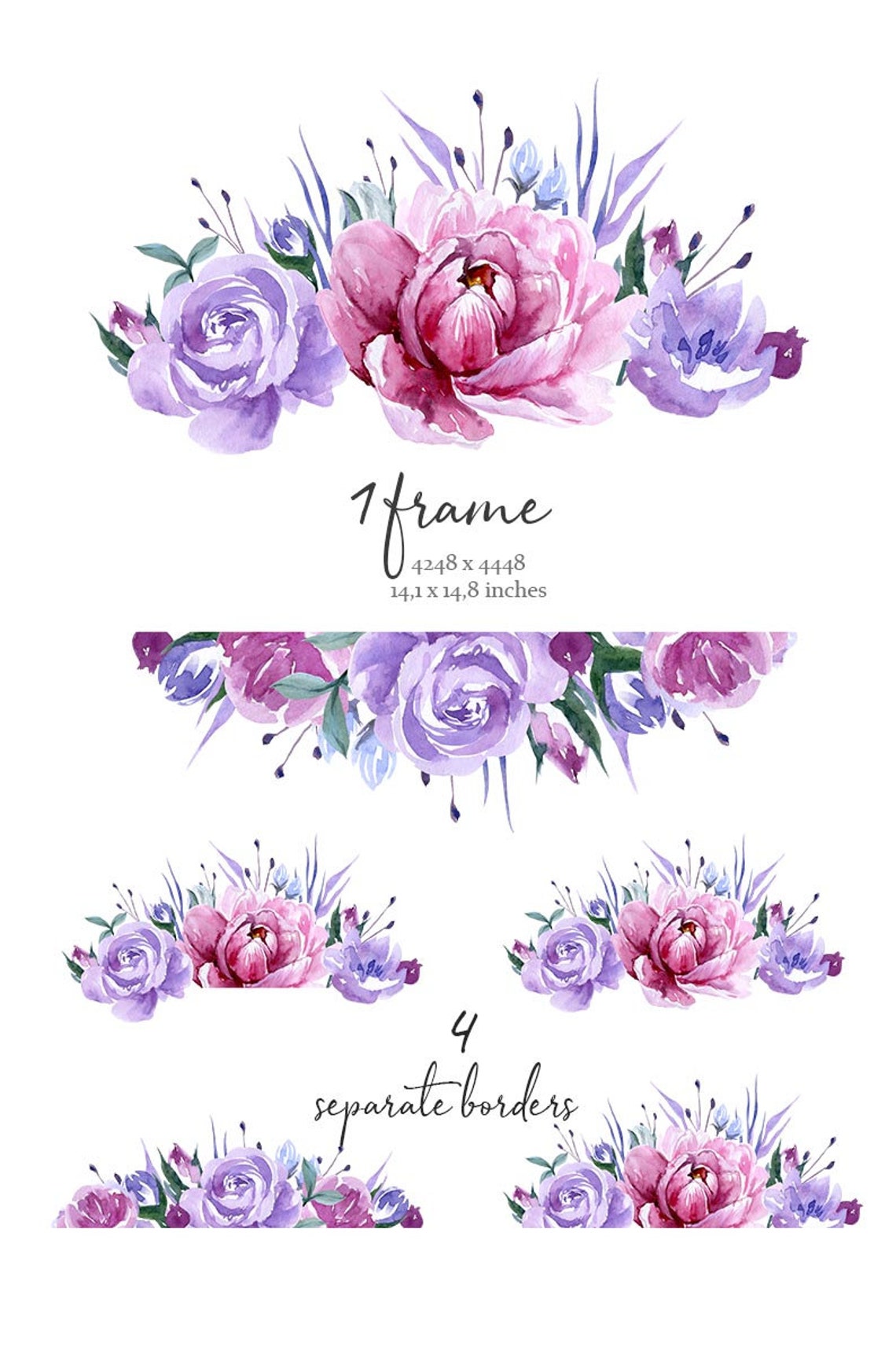 Purple Floral Frame Clipart Flower Border Clipart Floral - Etsy