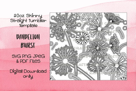 20oz Straight Skinny Tumbler Template Dandelion Burst Seamless | Etsy