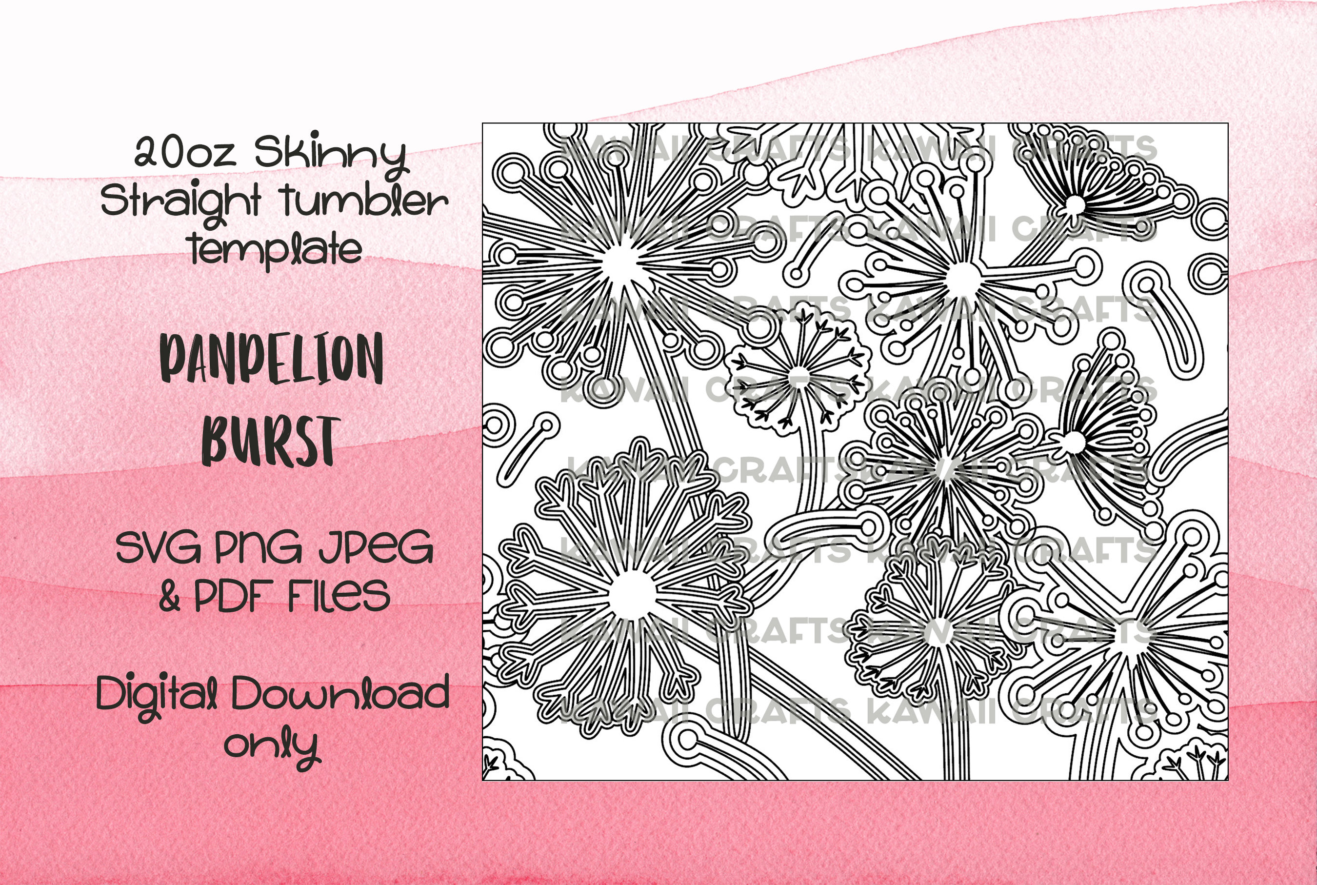 20oz Straight Skinny Tumbler Template Dandelion Burst Seamless - Etsy