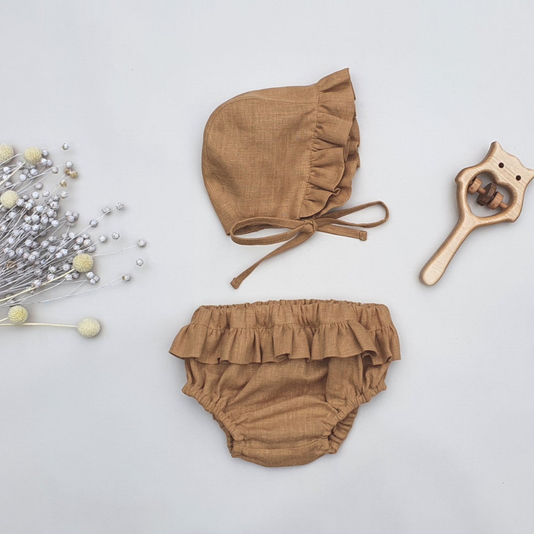 Linen Bonnet and Bloomer Set, Baby Sunhat, Cloth Nappy Cover, Baby Diaper Cover - Etsy UK