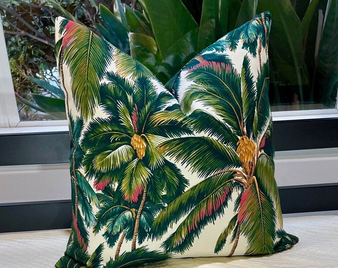 Palm Trees Pillow Cover on Hawaiian Barkcloth/ 20 X 20/handmade Home ...