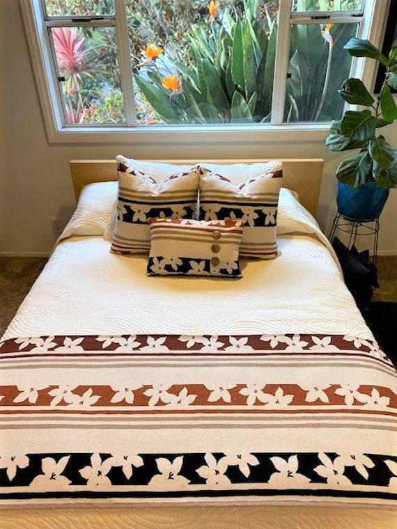 Bed Runner in Burnt Orange Rust Black Tan and off White - Etsy