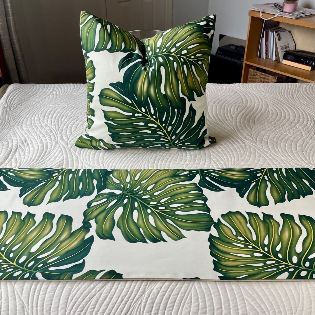 Shades of Green Monstera Leaf Print Reversible Tropical Bed - Etsy