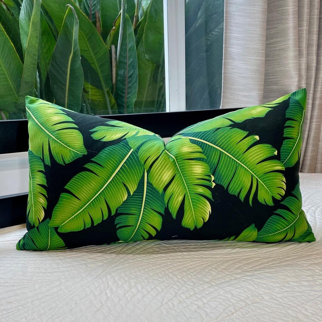 Beautiful Green and Black Tropical Leaf Lumbar Pillow Cover/12" X 22 ...