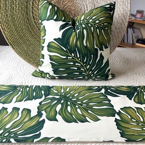 Shades of Green Monstera Leaf Print Reversible Tropical Bed Runner 94 X ...
