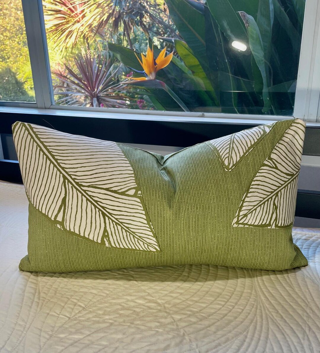 Appliqued Tropical Pillow Cover/12' X 22" Lumbar One of a Kind Accent ...