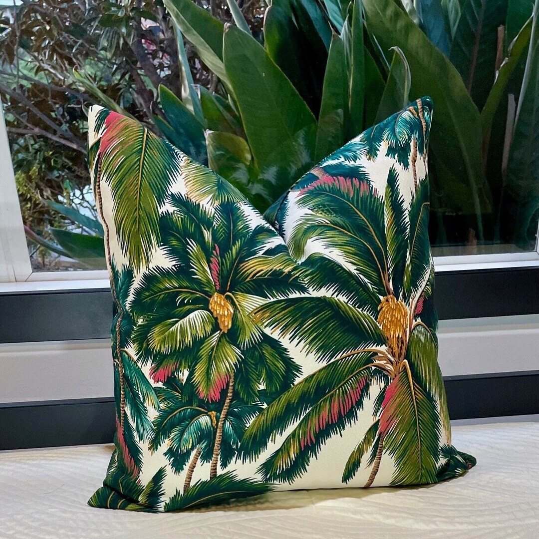 Palm Trees Pillow Cover on Hawaiian Barkcloth/ 20" X 20"/handmade Home ...
