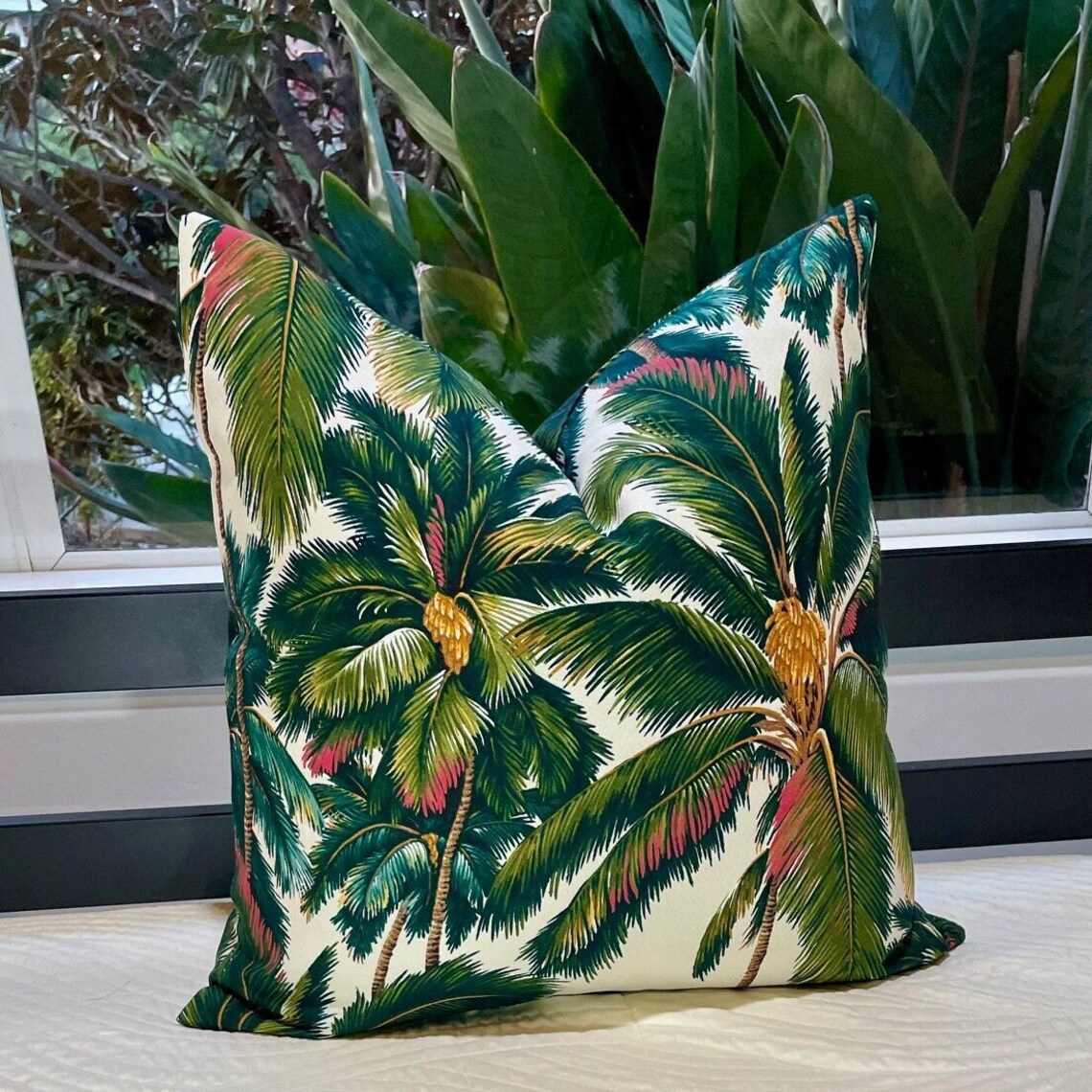 Palm Trees Pillow Cover on Hawaiian Barkcloth/ 20 X 20/handmade Home ...