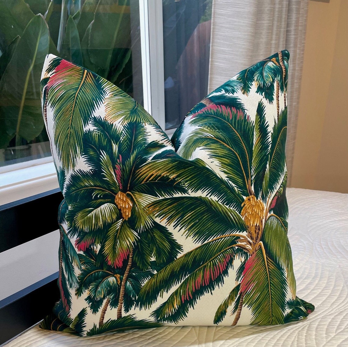 Palm Trees Pillow Cover on Hawaiian Barkcloth/ 20 X 20/handmade Home ...