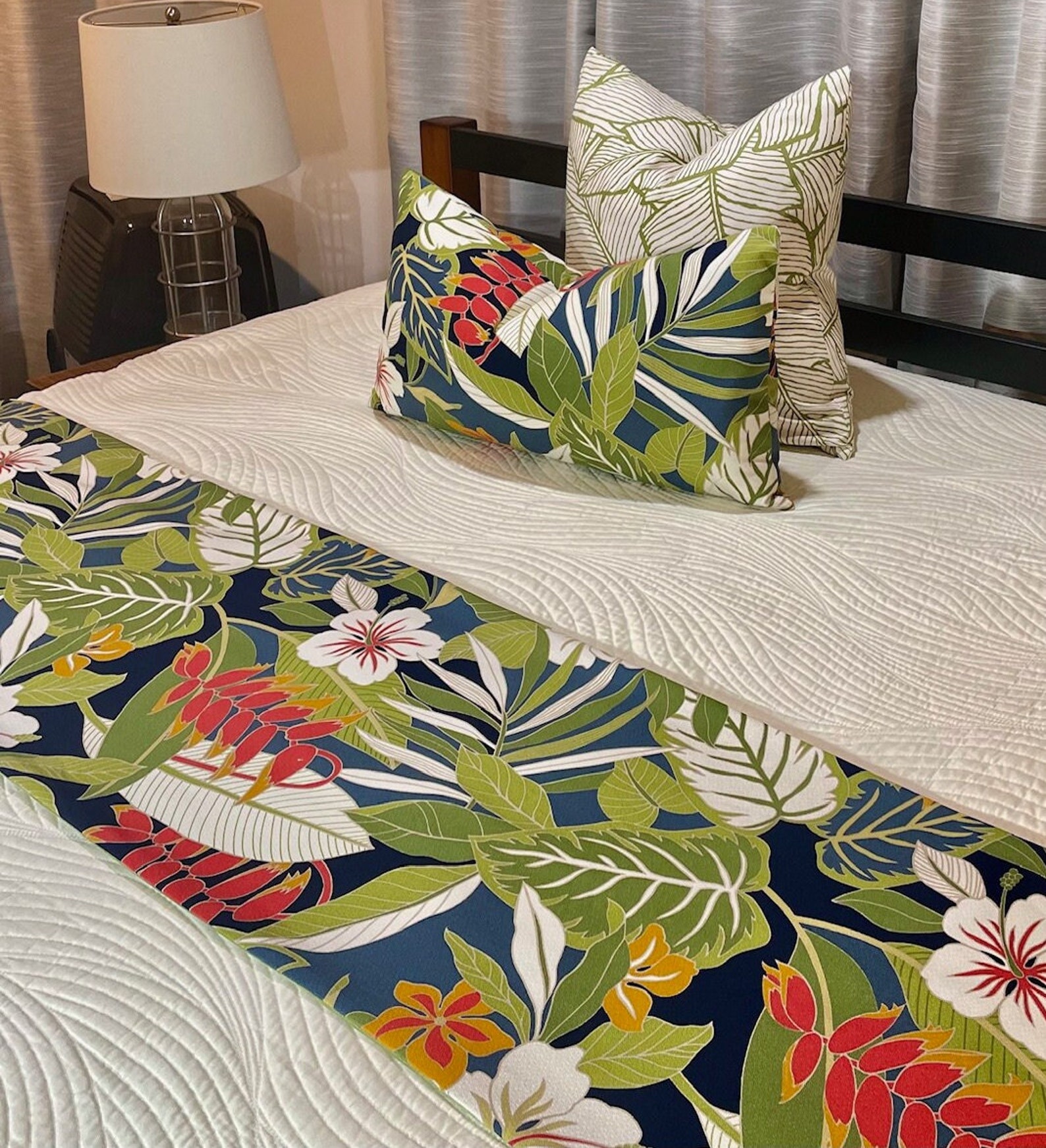 Tropical Floral Runner, Bed Scarf for Queen or King Bed, 15.5 X 94 ...