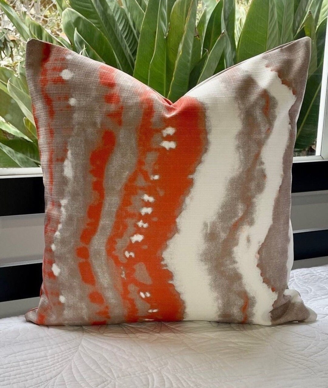 Bold Modern Geometric Pillow Cover in Burnt Orange, Taupe and off White ...