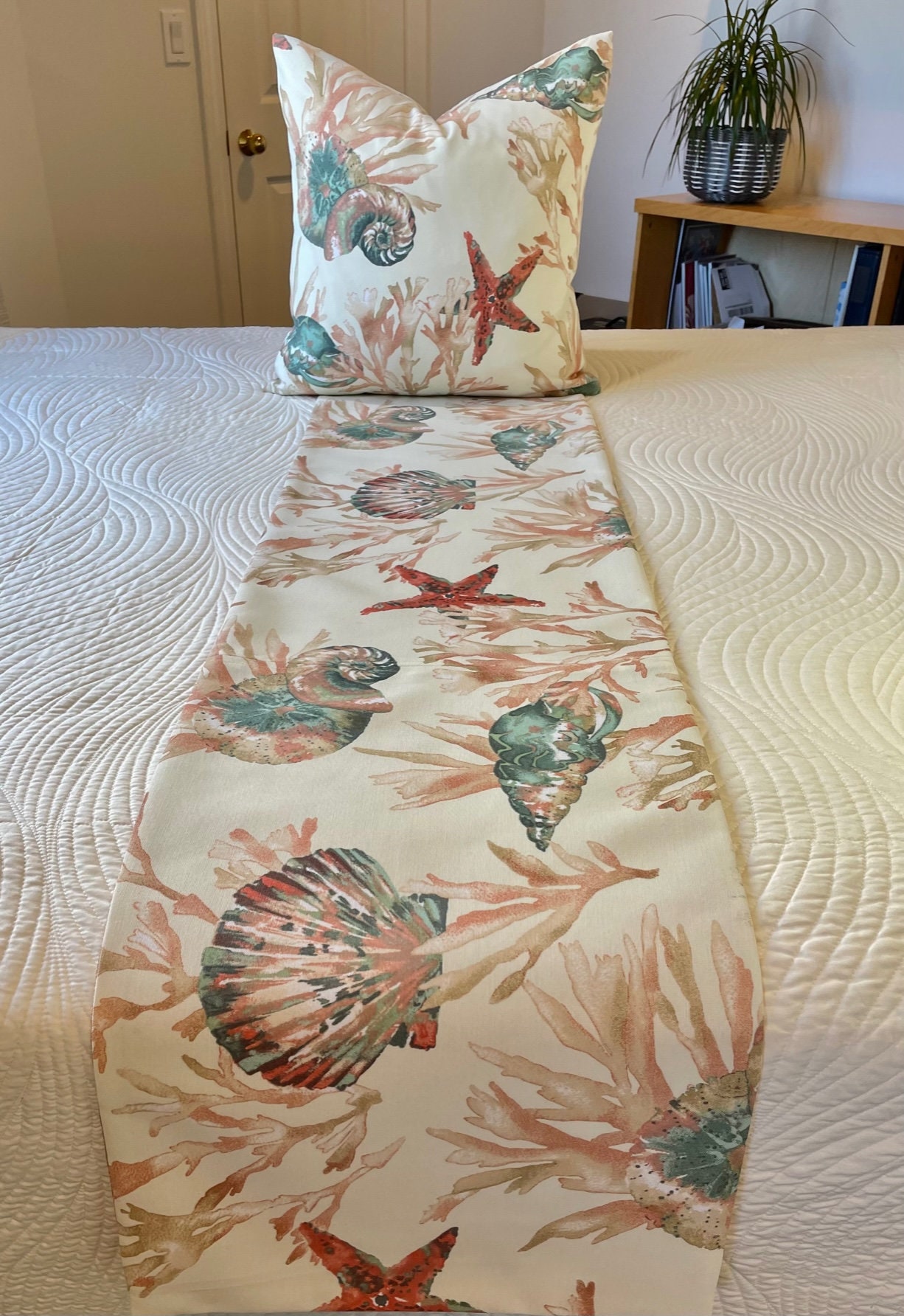Elegant Seashell Print Runner in Beautiful Shades of Coral - Etsy