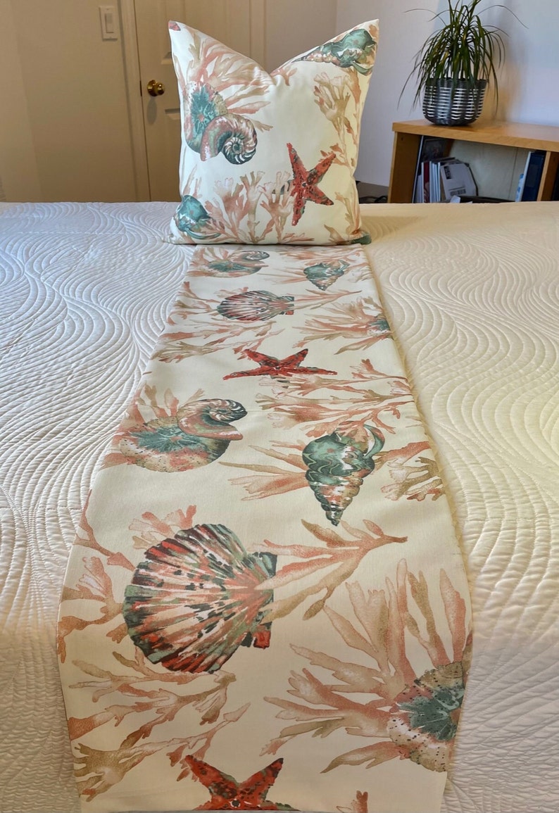 Elegant Seashell Print Runner in Beautiful Shades of Coral, Teal and ...