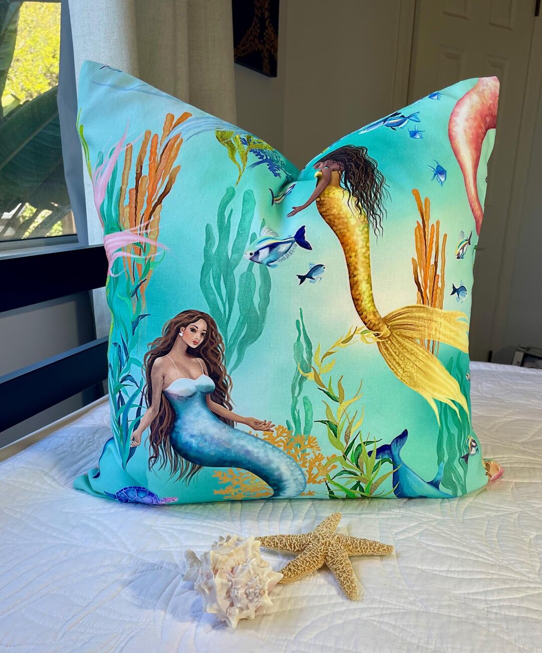 Beautiful Mermaids Pillow Cover/20" X 20" Accent Pillow/under the Sea ...