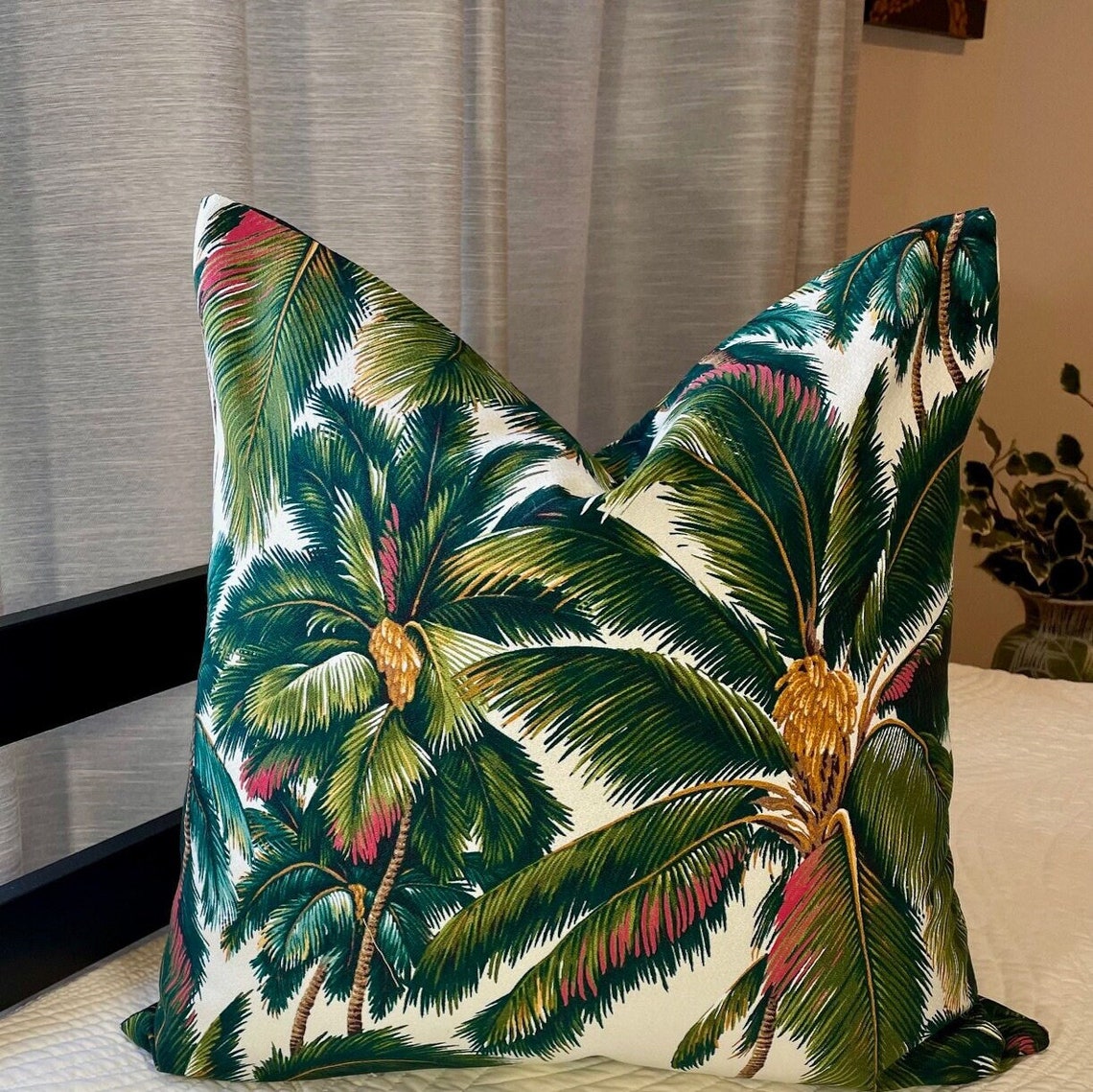 Palm Trees Pillow Cover on Hawaiian Barkcloth/ 20 X 20/handmade Home ...