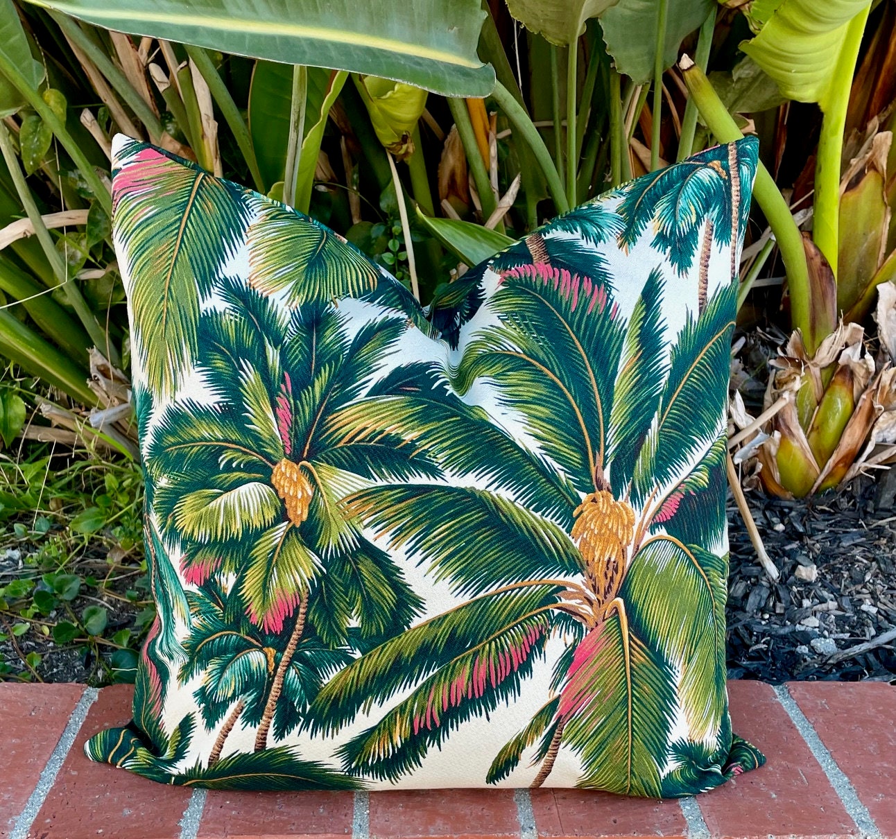 Palm Trees Pillow Cover on Hawaiian Barkcloth/ 20 X 20/handmade Home ...