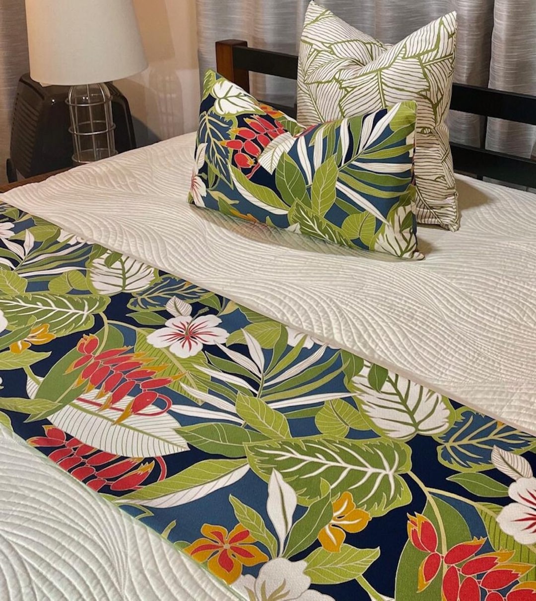 Tropical Floral Runner, Bed Scarf for Queen or King Bed, 15.5" X 94 ...
