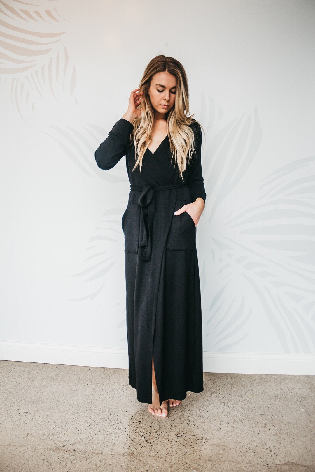De Nova Black Luxe Robe Long Black Robe Soft Jersey - Etsy