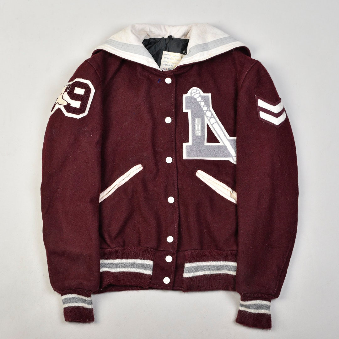 DE LONG VINTAGE Varsity Jacket Burgund Red Xs/s - Etsy