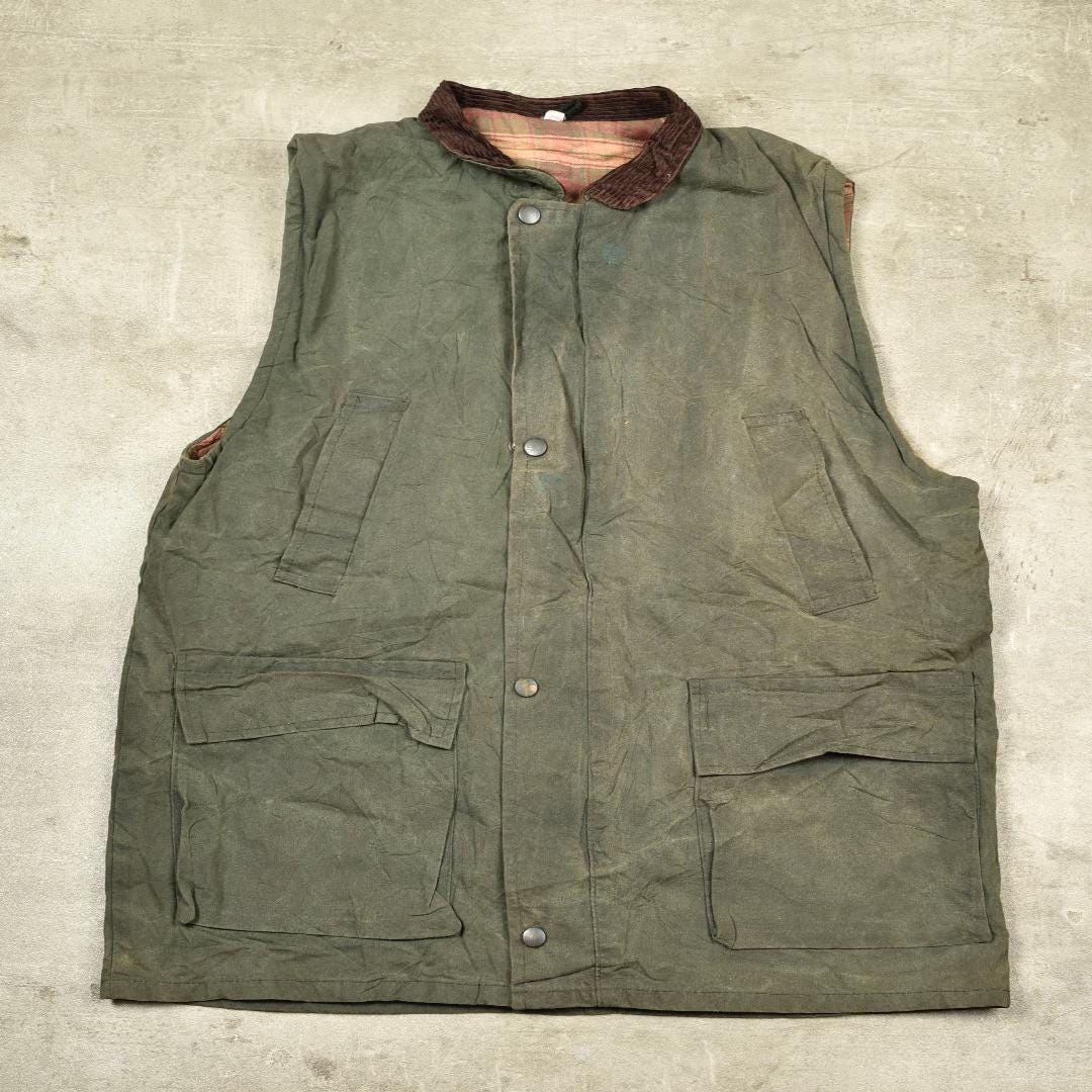 Vintage Hunting Waxed Vest Green Medium - Etsy