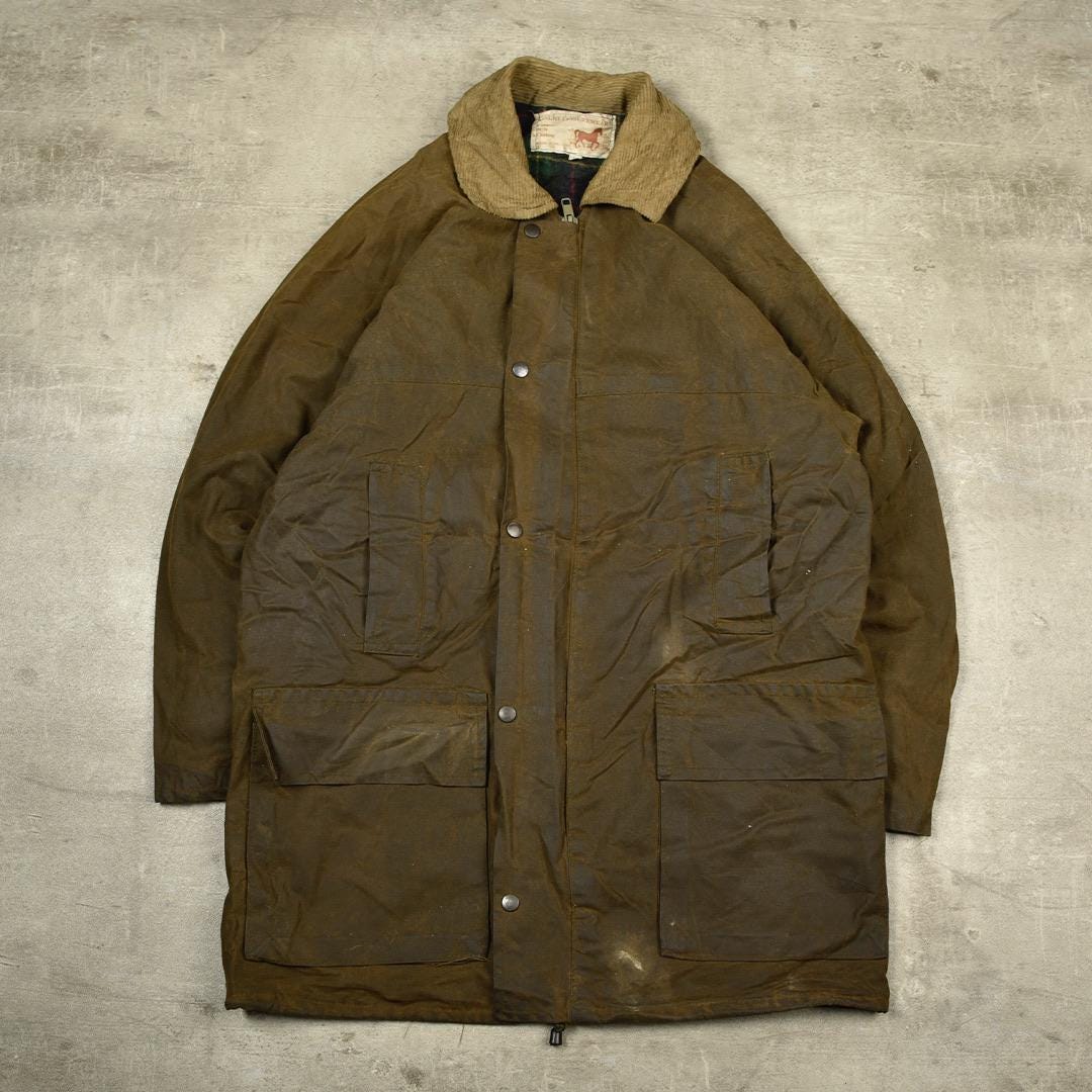 Vintage Waxed Hunting Jacket Khaki Green Medium - Etsy