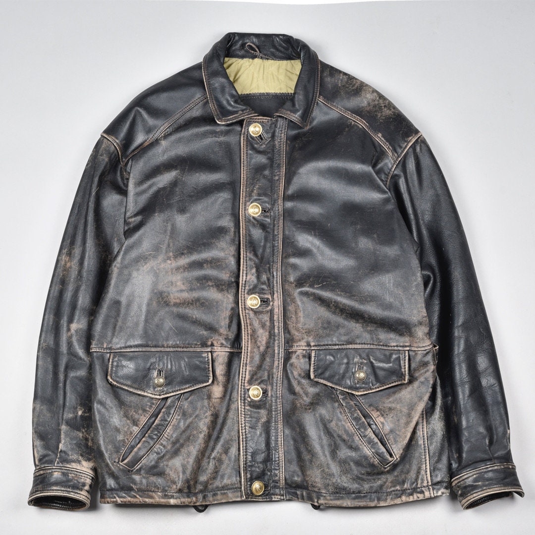 Vintage Faded Vintage Leather Jacket Brown - Etsy