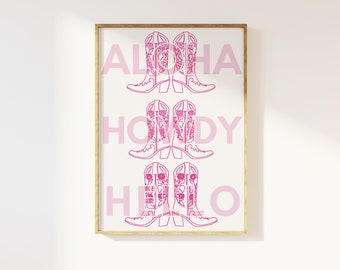 Retro Disco Cowgirl Boots Pink Print Vintage Art Western - Etsy