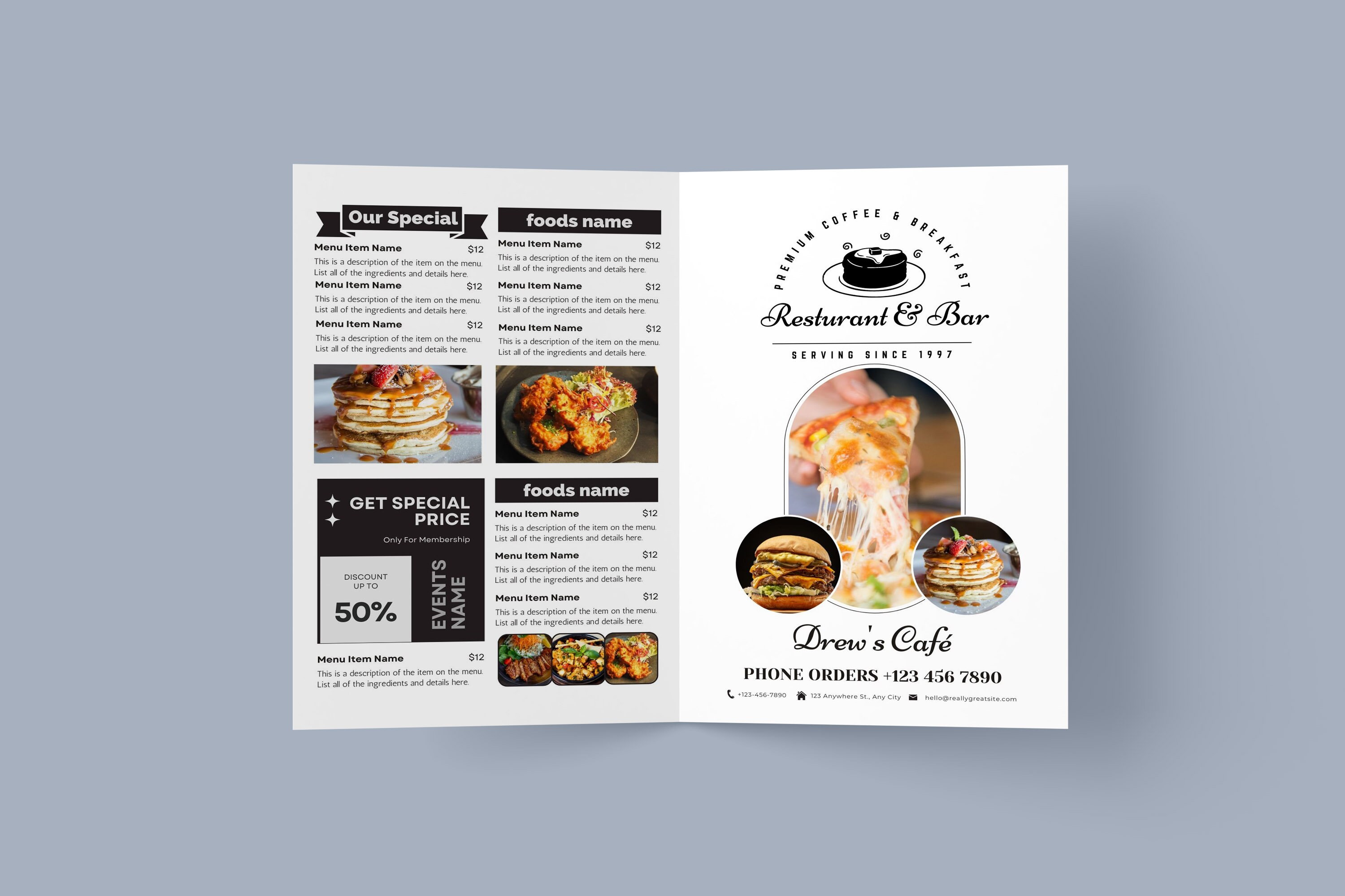 Food Menu Pack Canva, Tri-fold Restaurant Food Menu Canva Template ...