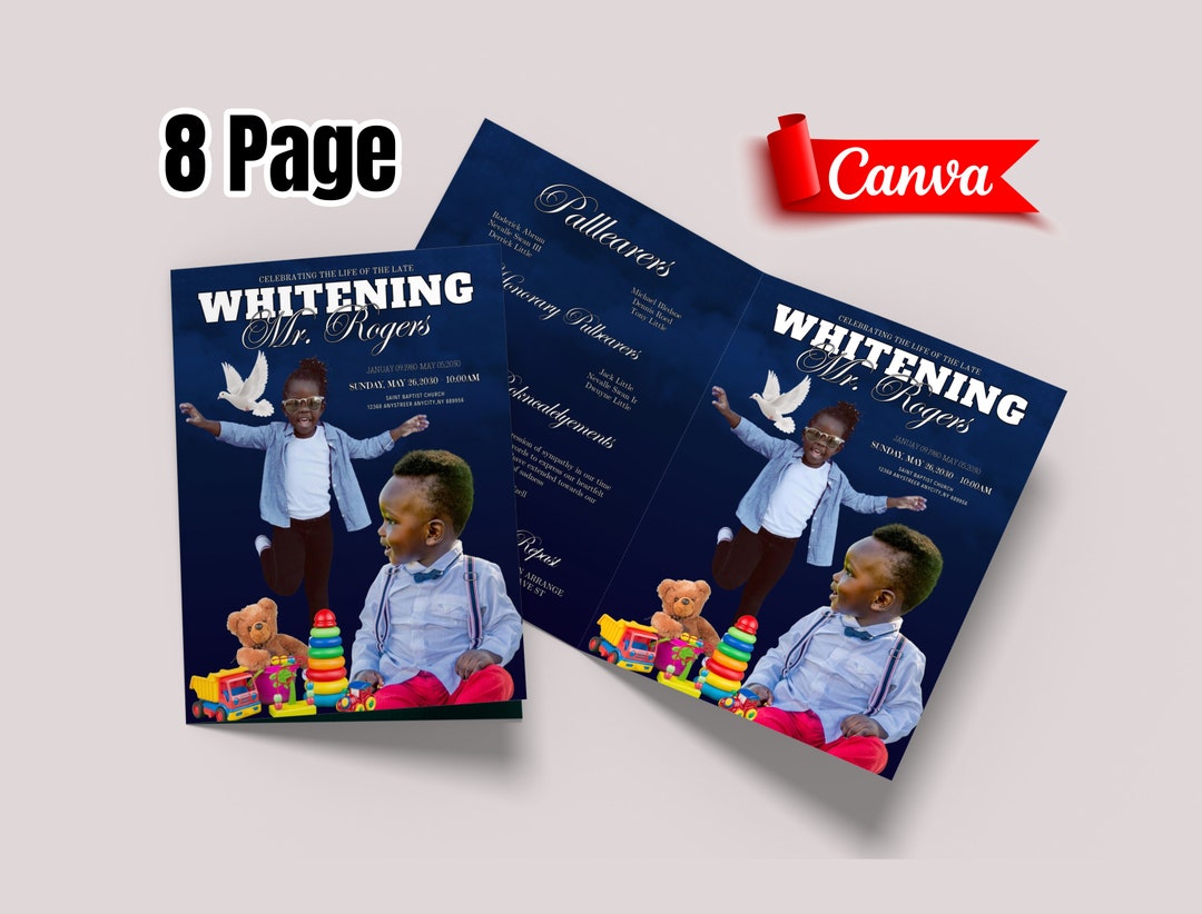 8 Page Funeral Booklet Blue Style Memorial Program Template | Blue Kids ...