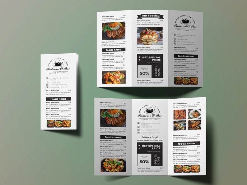Food Menu Pack Canva, Tri-fold Restaurant Food Menu Canva Template ...