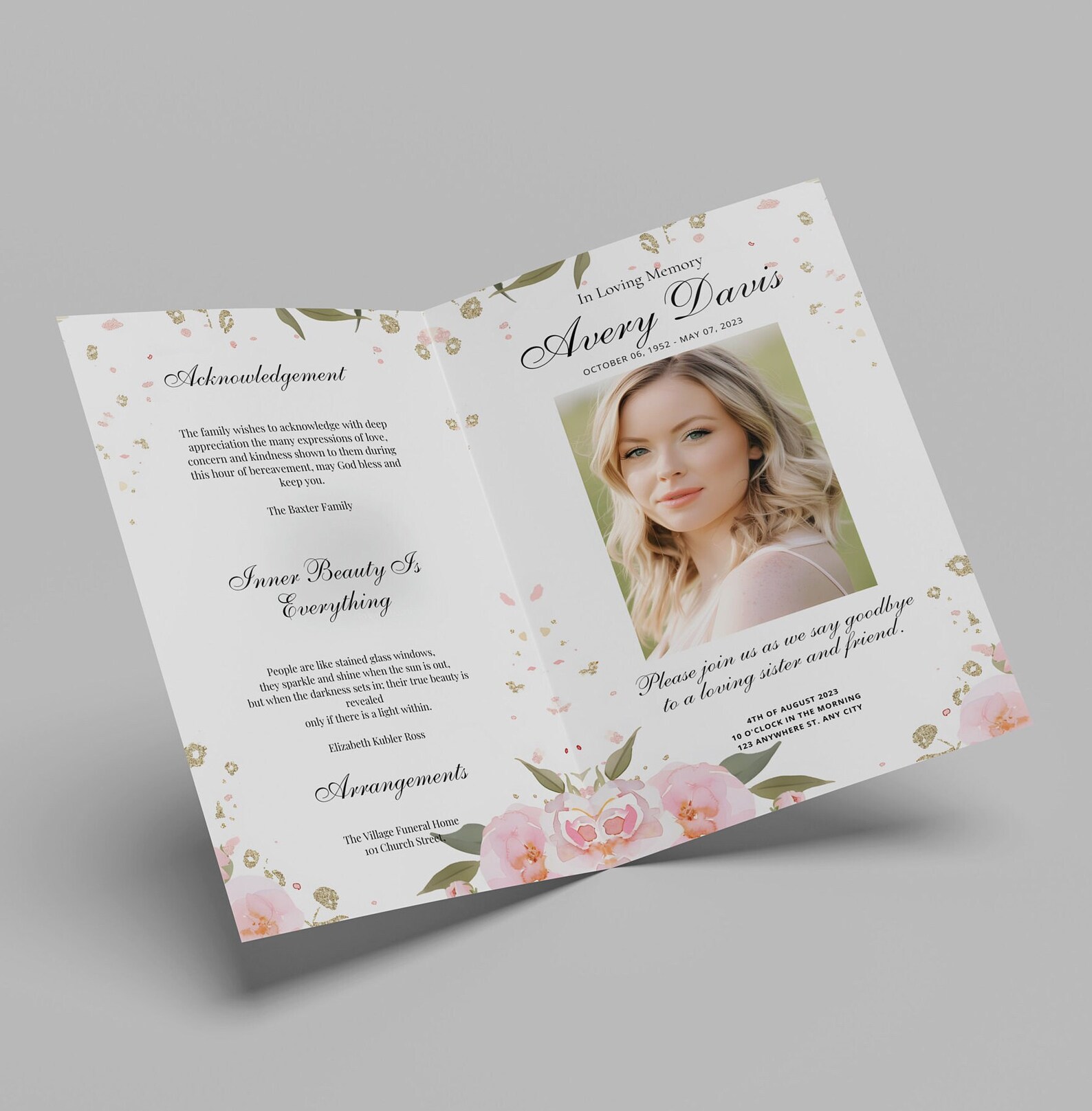 Editable Funeral Program Template, Funeral Memorial, 4-page Funeral ...