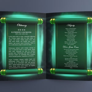 8 Page Green Funeral Program Template, Canva Funeral Booklet Template ...