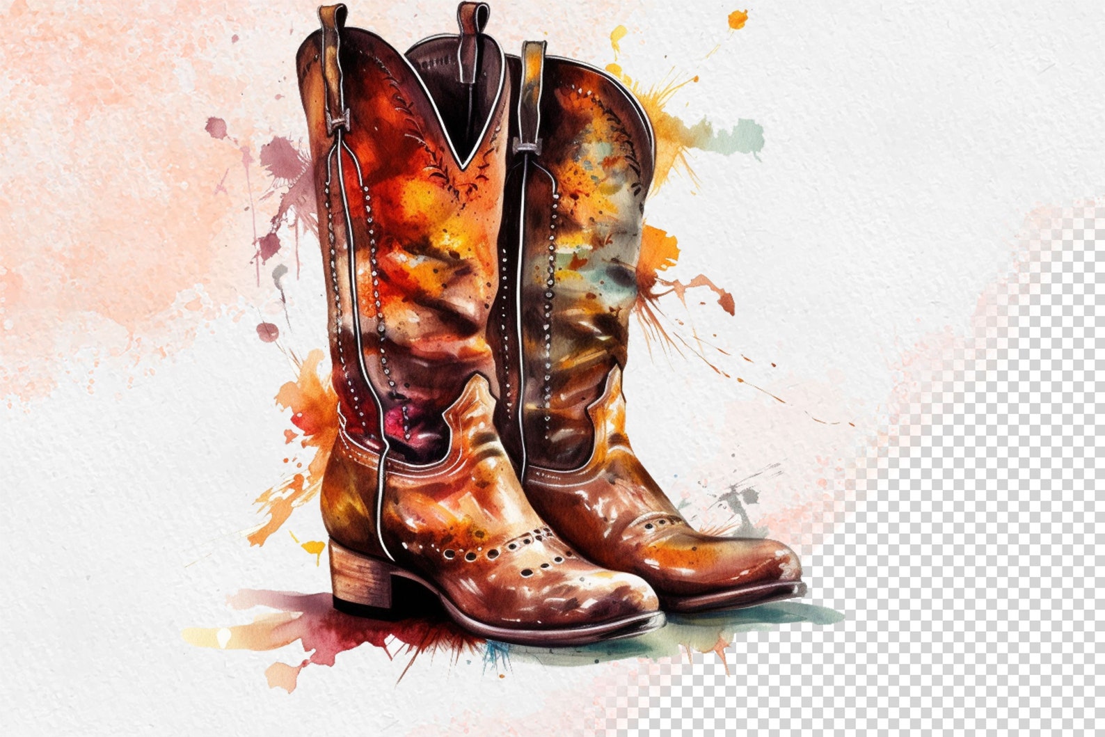 Western Flowers Boots Watercolor PNG Clipart, Cowgirl Boots Png ...