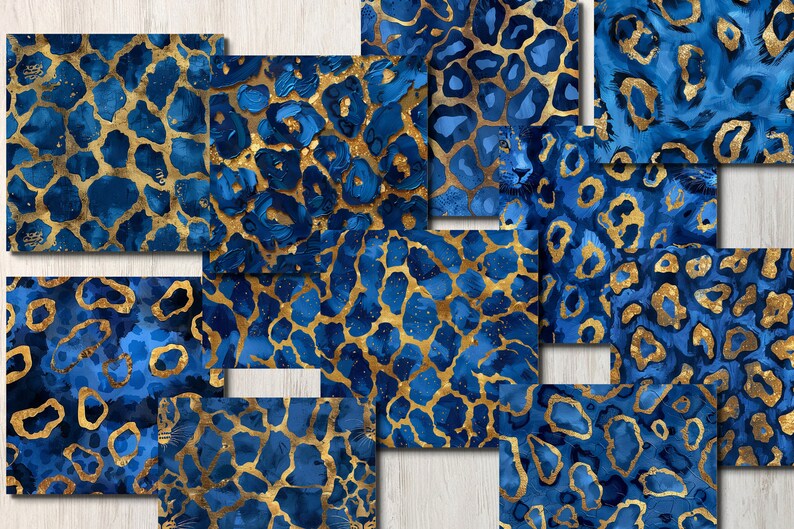 Royal Blue and Gold Leopard Digital Paper Pack - Etsy