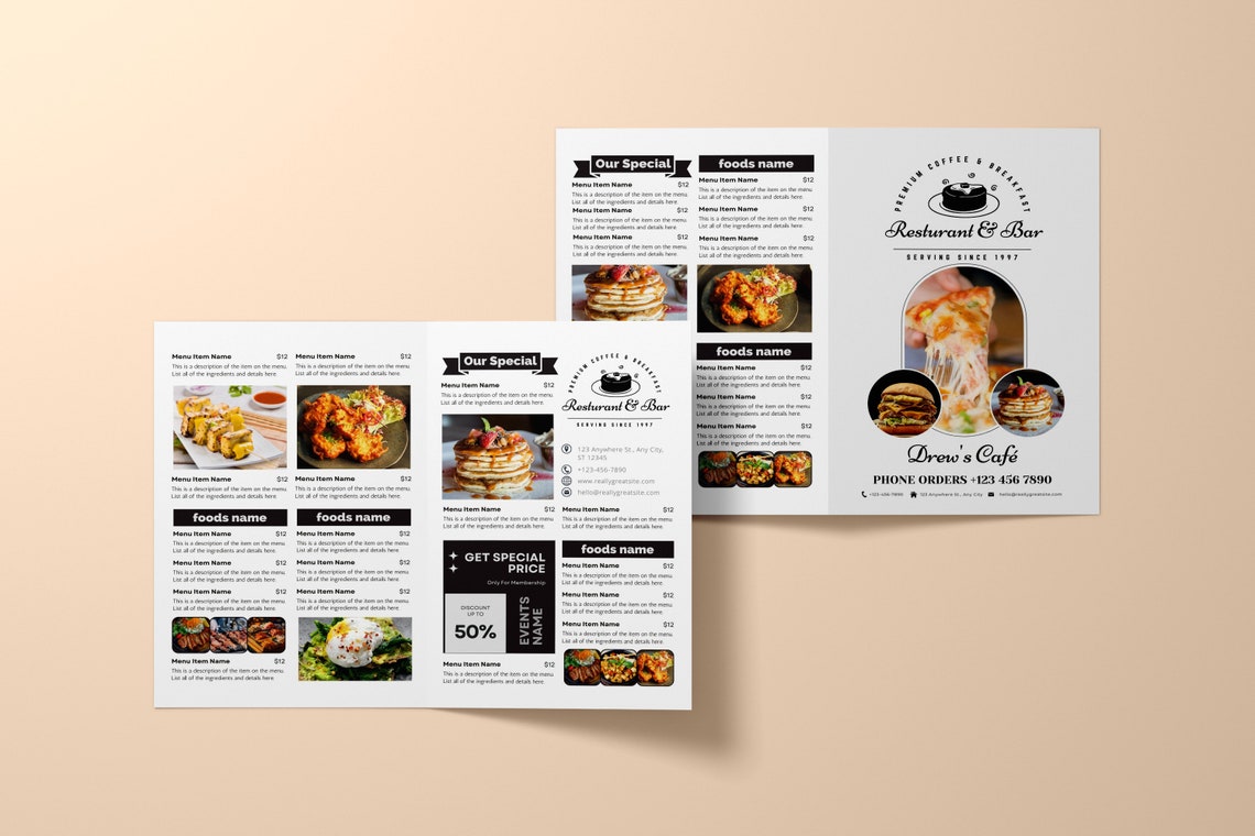 Canva Simple Food Menu Template, Modern Bi-fold Food Menu Template ...