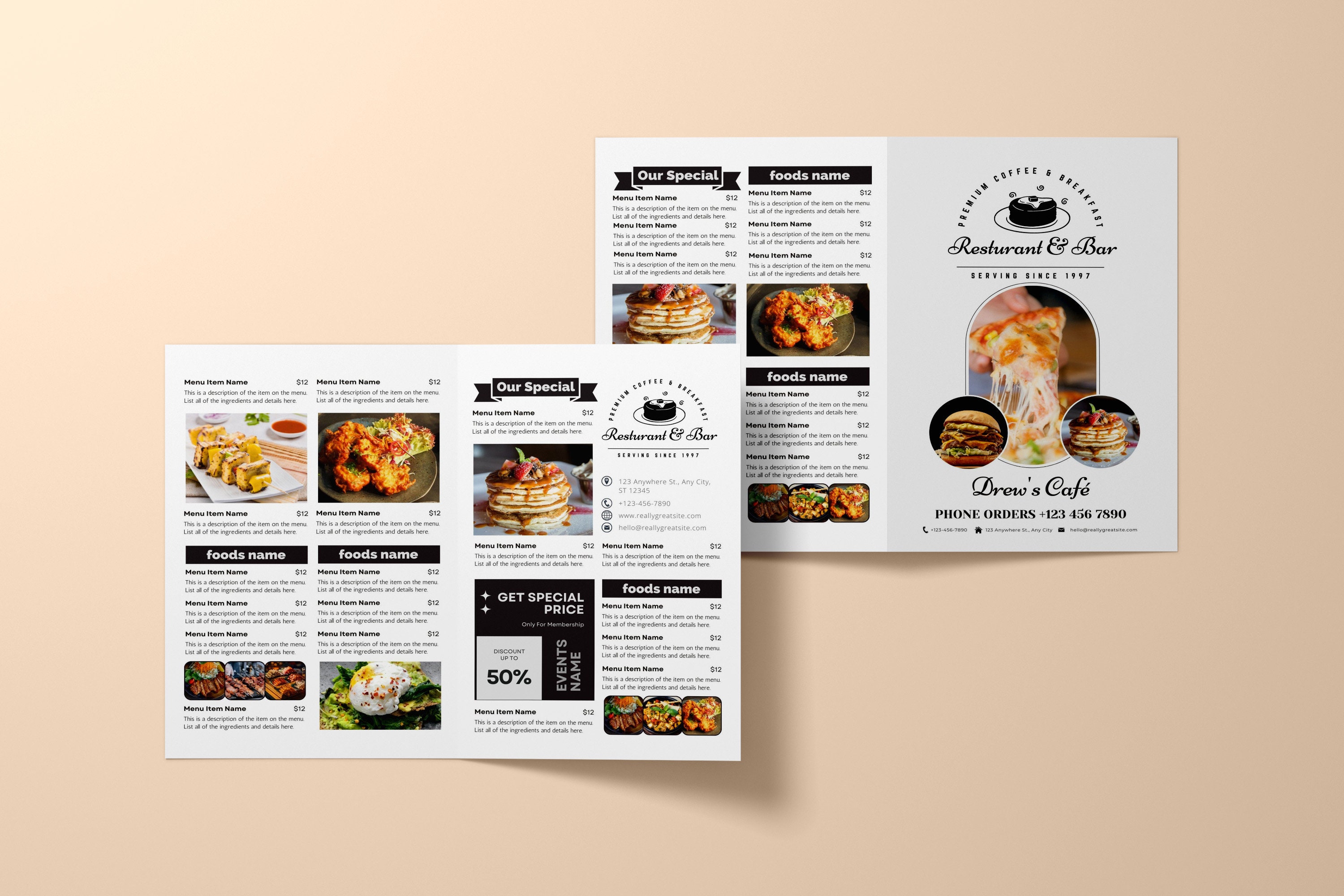 Canva Simple Food Menu Template, Modern Bi-fold Food Menu Template ...