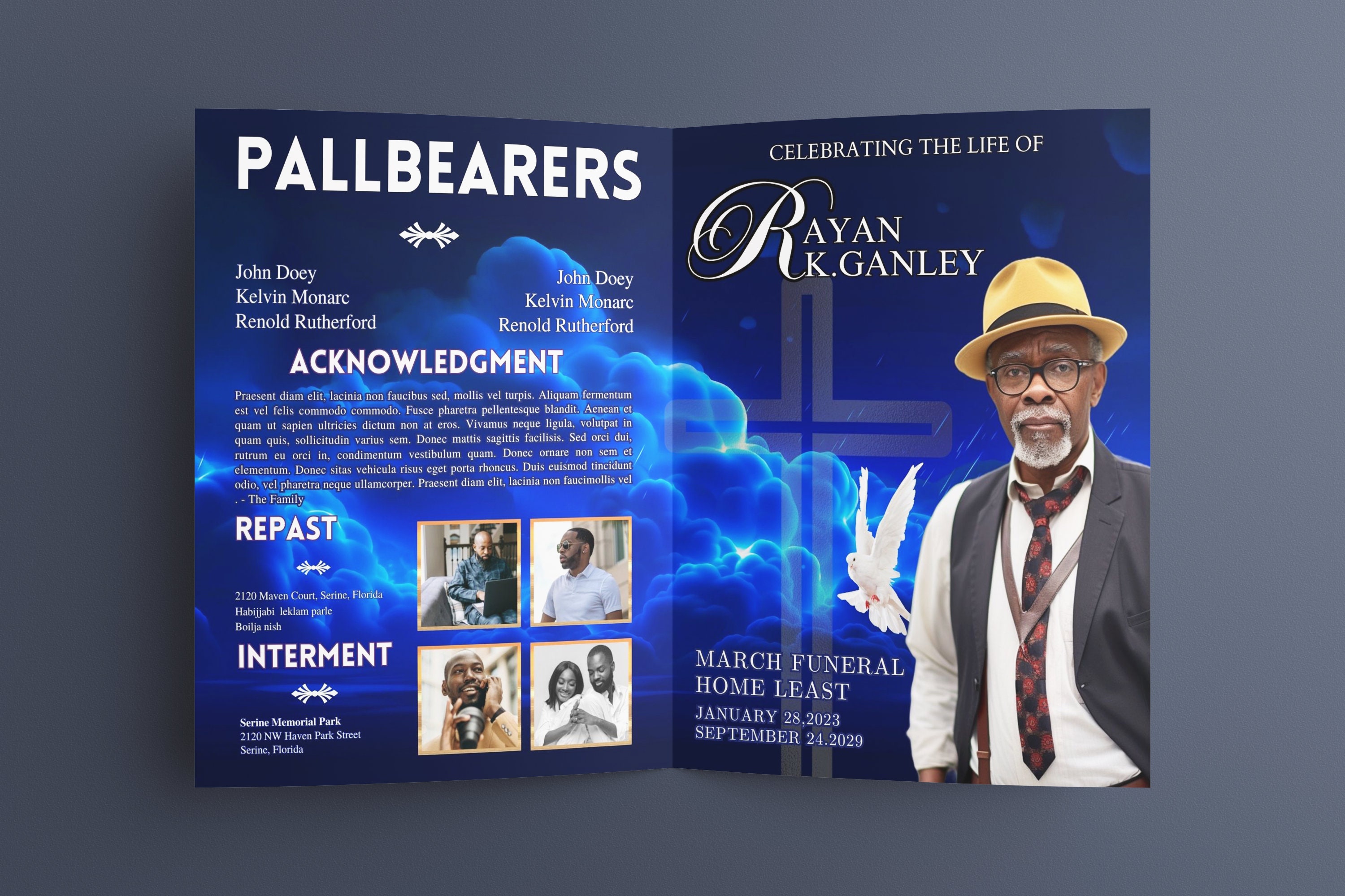 Editable 8-page Blue Theme Funeral Program, Canva Funeral Template ...