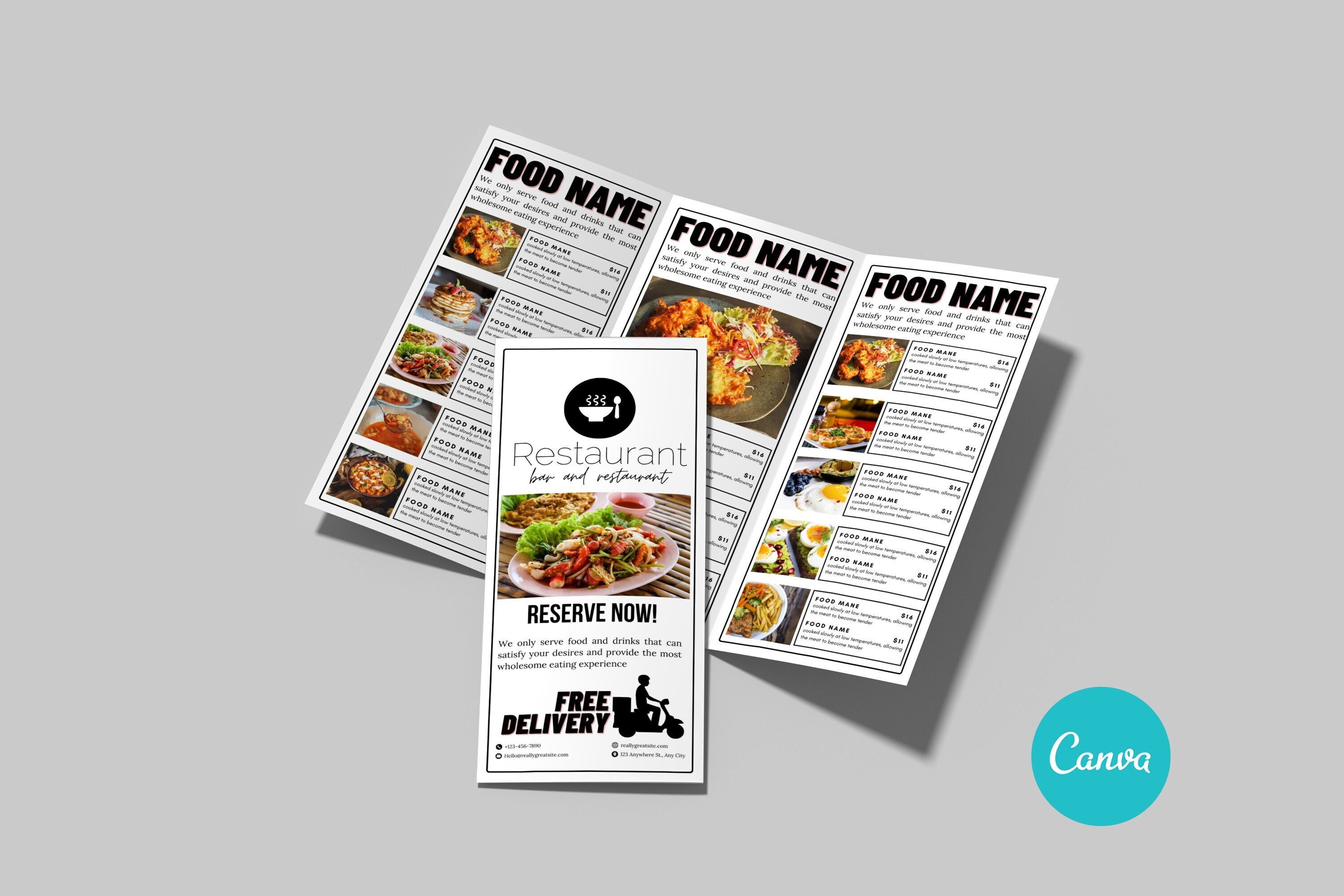 Food Menu Trifold Canva Template | Editable Food Menu Template | Bakery ...