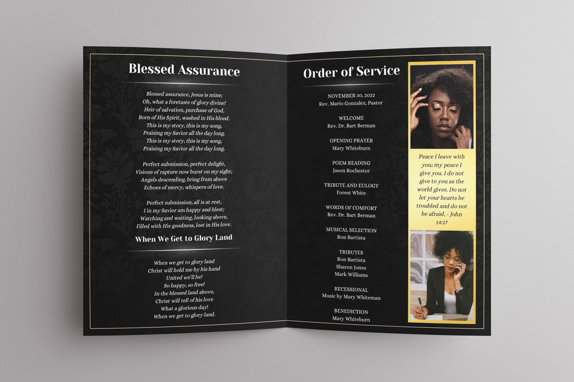 Gold Luxury Funeral Program Template, Large Magazine Style Booklet ...