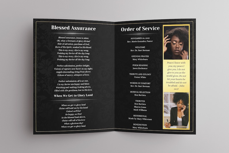 Gold Luxury Funeral Program Template, Large Magazine Style Booklet ...