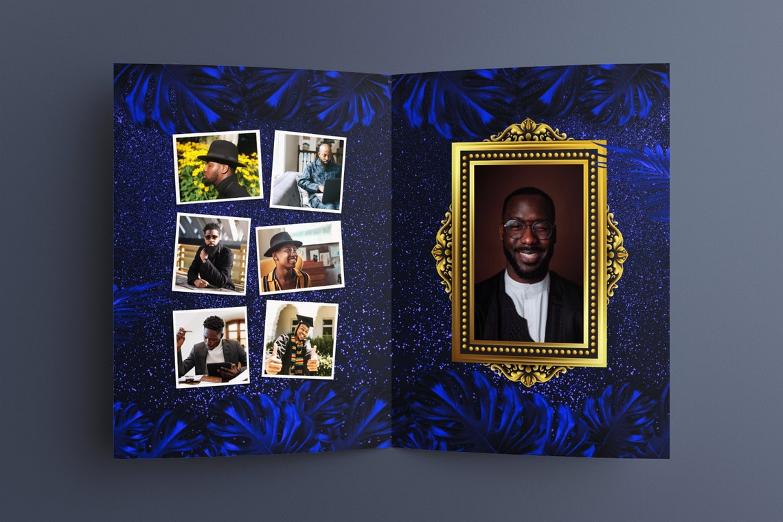 8 Page Blue Funeral Program Template, Canva Funeral Booklet Template ...